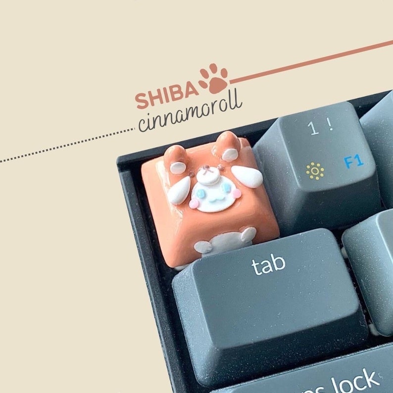 Shiba Cinna Artisan Keycap Cherry MX | Kawaii White Brown Dog Keycap ...