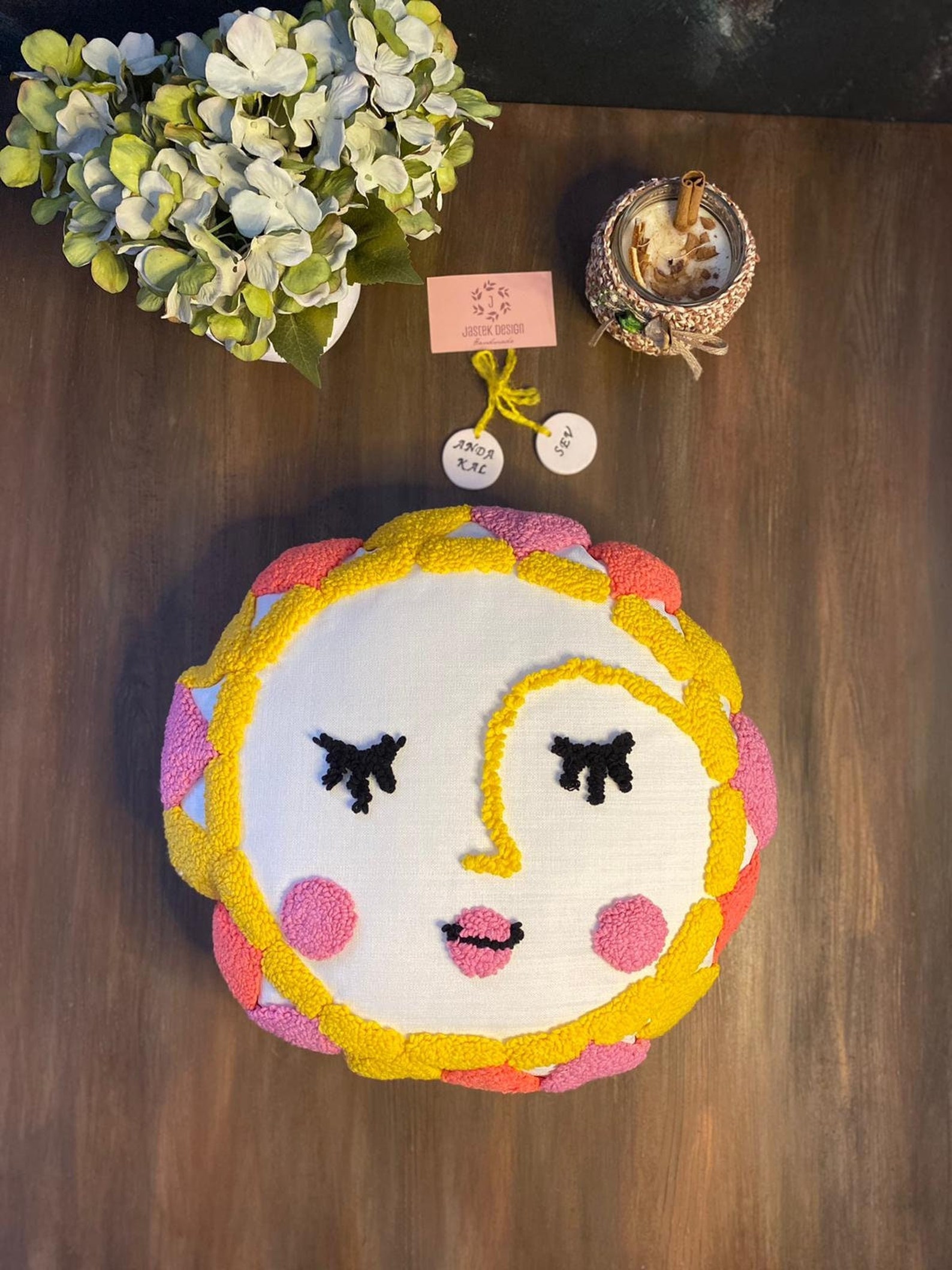 Smile Punch Pillow,punch Needle Pillow,cushion Cover,black and Camel ...