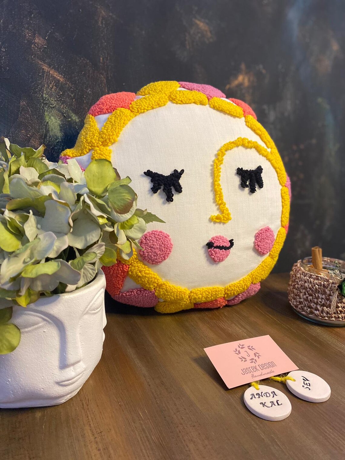 Smile Punch Pillow,punch Needle Pillow,cushion Cover,black and Camel ...