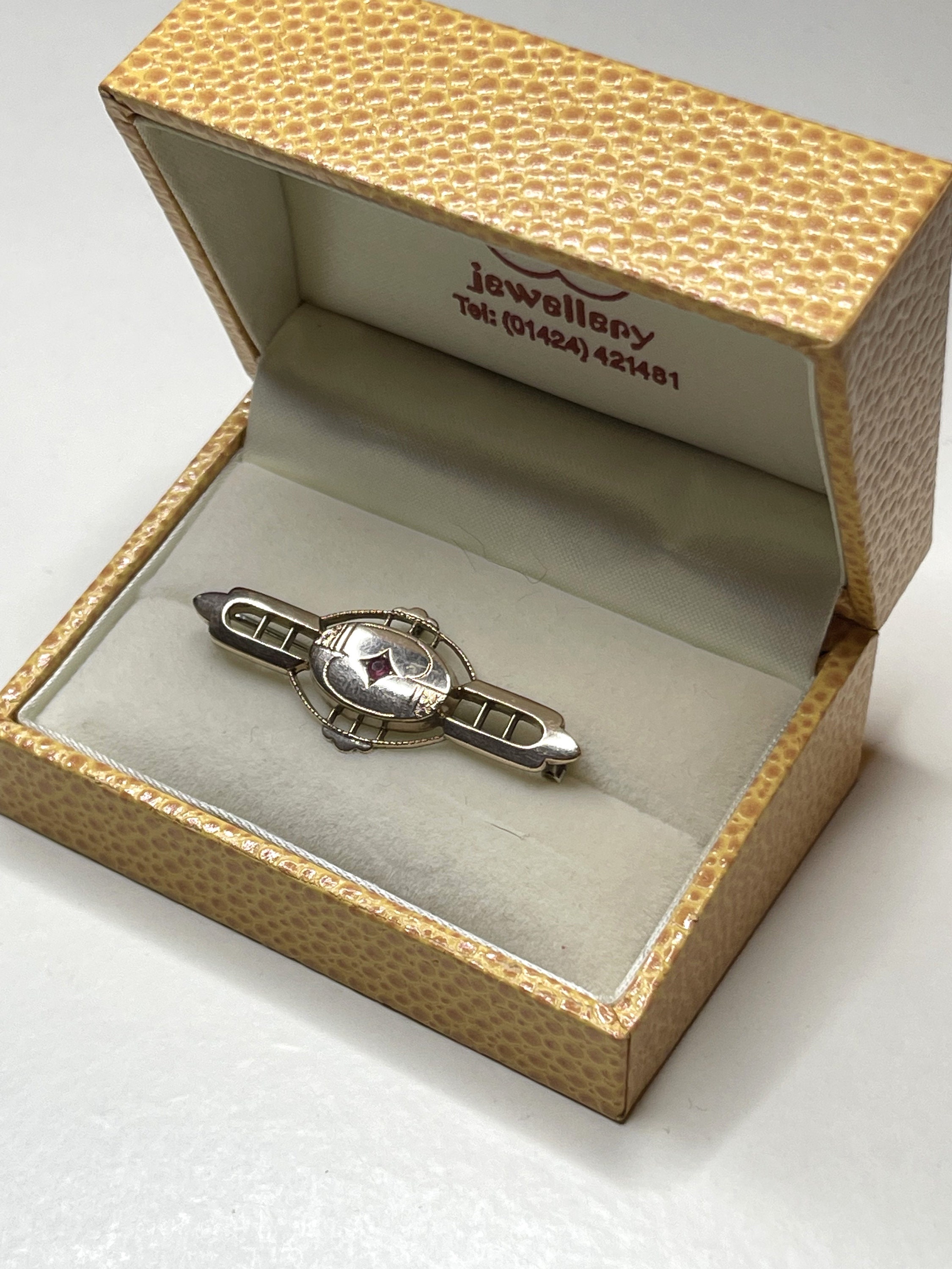 9ct Gold Front and Silver Back Bar Brooch Set With a Paste - Etsy