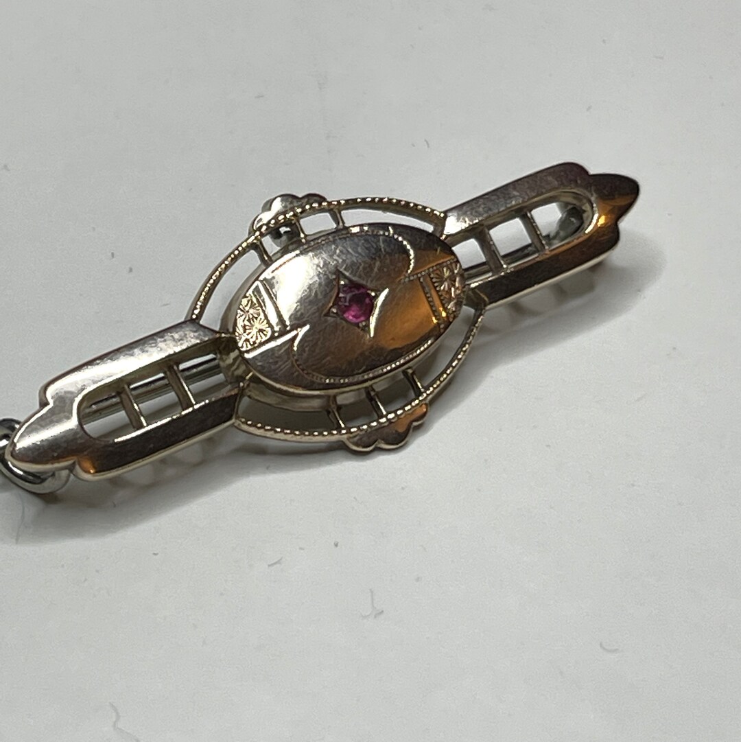 9ct Gold Front and Silver Back Bar Brooch Set With a Paste - Etsy