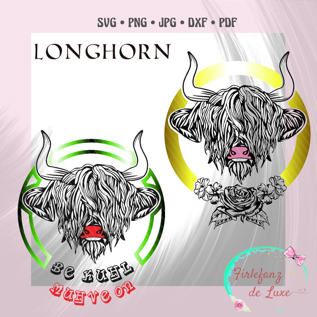 Boho Longhorn, Rind, Stier ,svg, png, pdf, dxf, Plotterdatei, Plottervorlage, Design Blumen ...