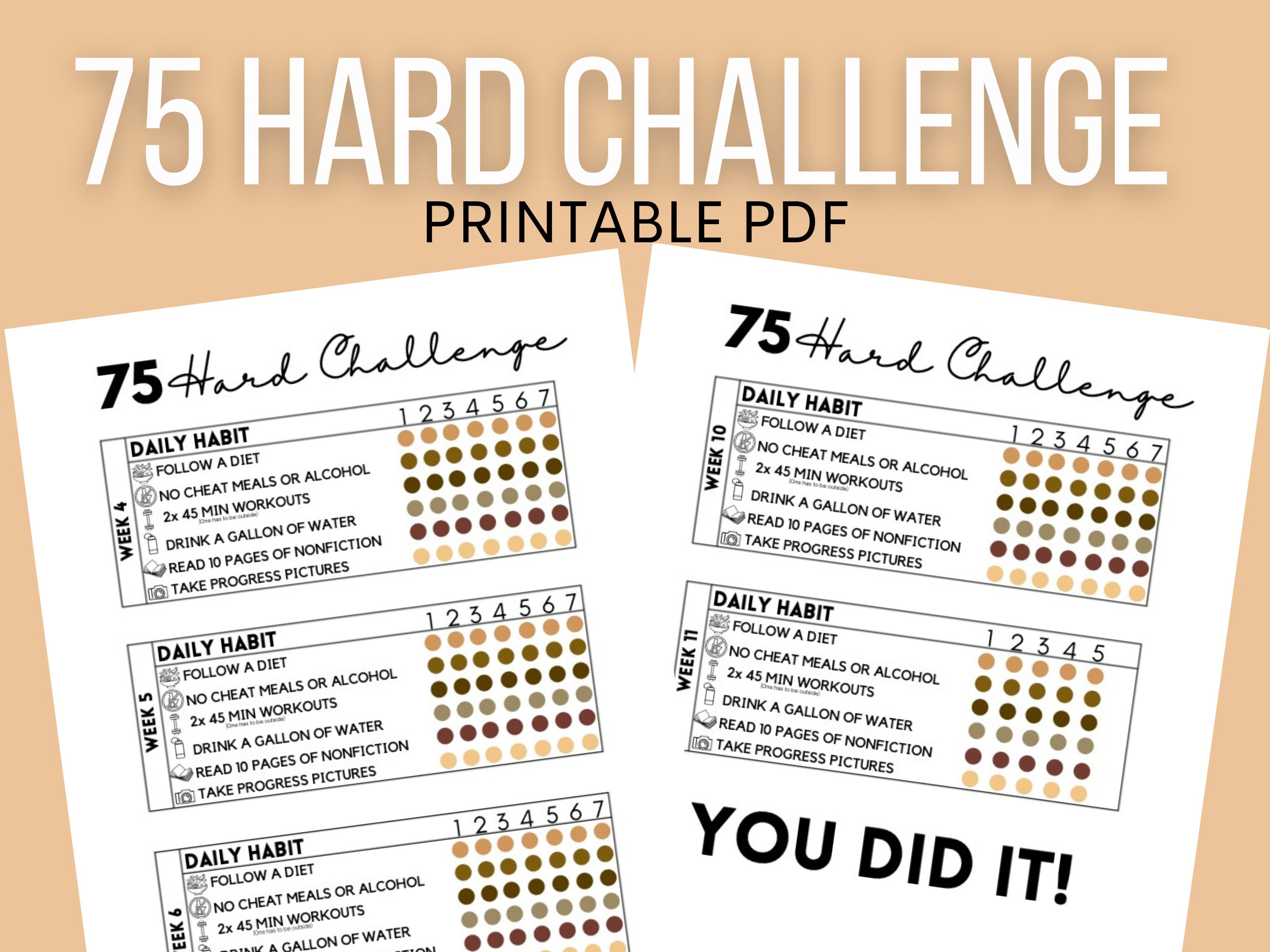 75 Hard Challenge Tracker 75 Day Challenge Printable Weight Loss ...