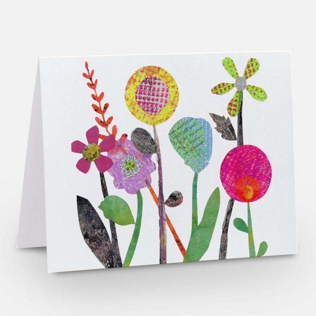 Bright Floral Note Card Set (4) Collage for Gifts Greetings Thank You ...