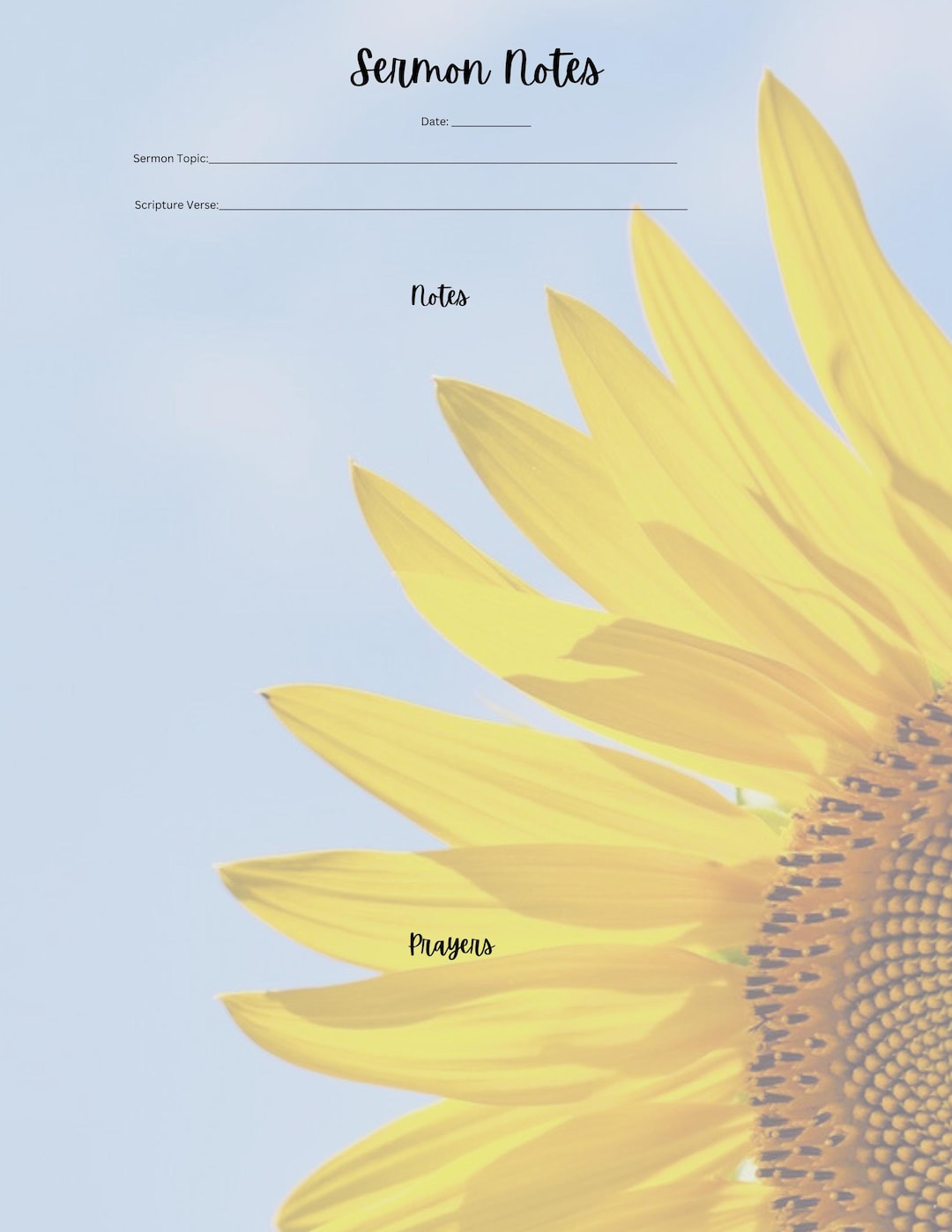 Sunflower Theme Sermon Note Page - Etsy