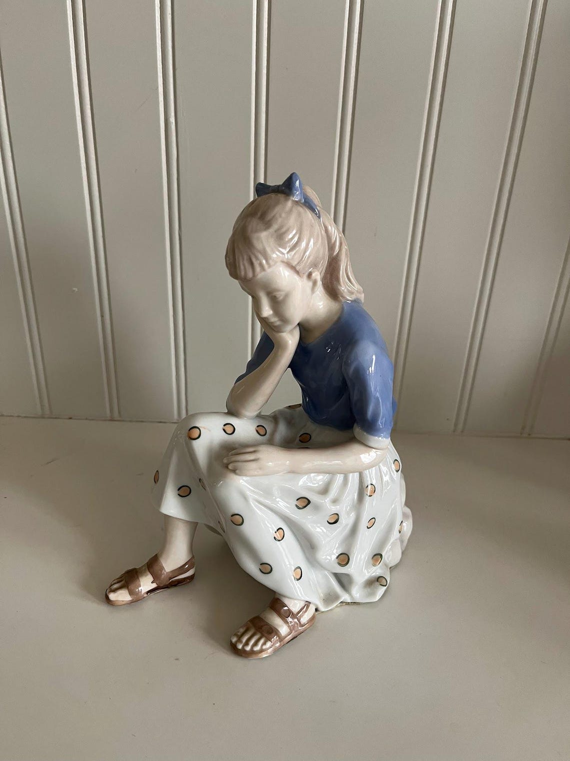 Andrea Sadek-thinking Pensive Sitting Girl Porcelain Figurine Statue ...