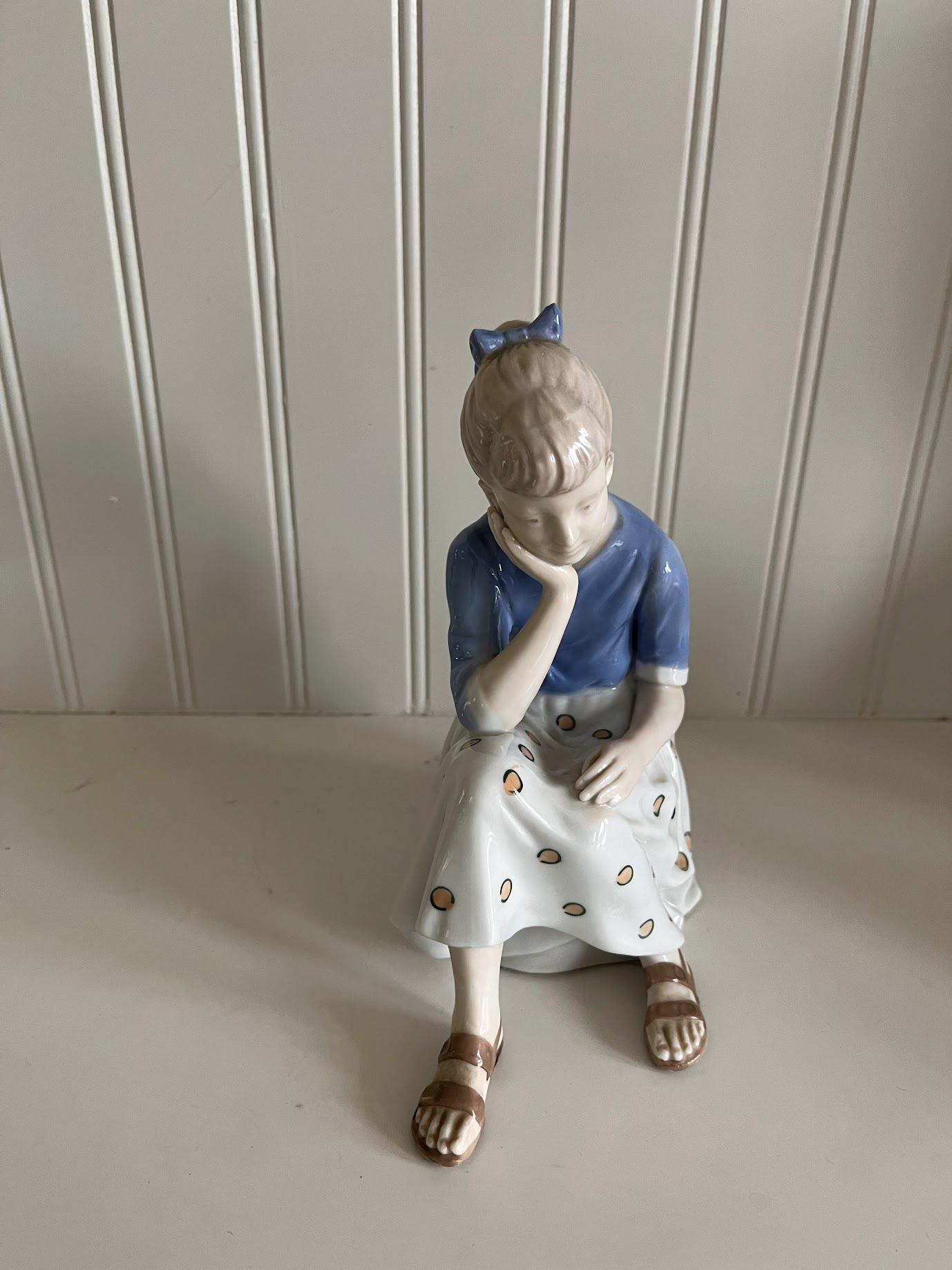 Andrea Sadek-thinking Pensive Sitting Girl Porcelain Figurine Statue ...