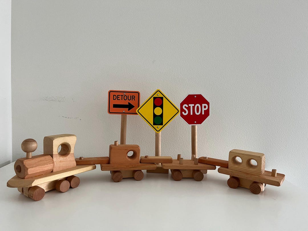Vintage Wooden Train Set With Signs - Etsy