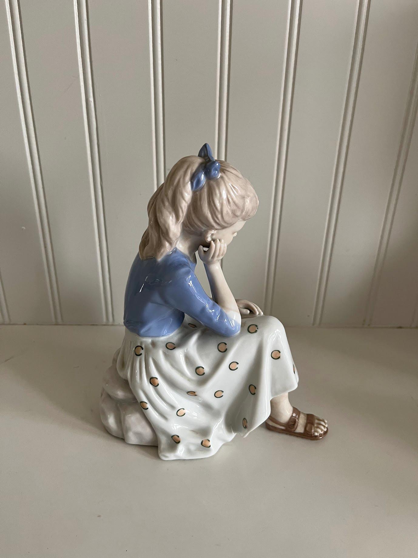 Andrea Sadek-thinking Pensive Sitting Girl Porcelain Figurine Statue ...