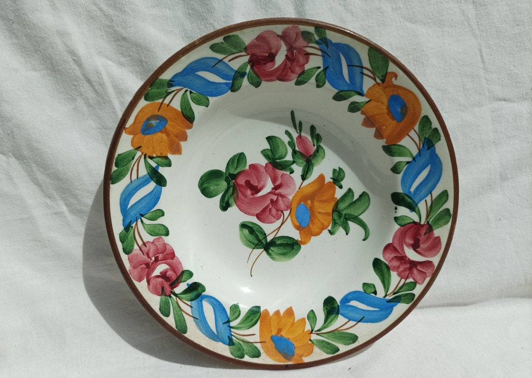 Antique Hungarian Pottery Plate: Handpainted Folk Flower Design - Etsy