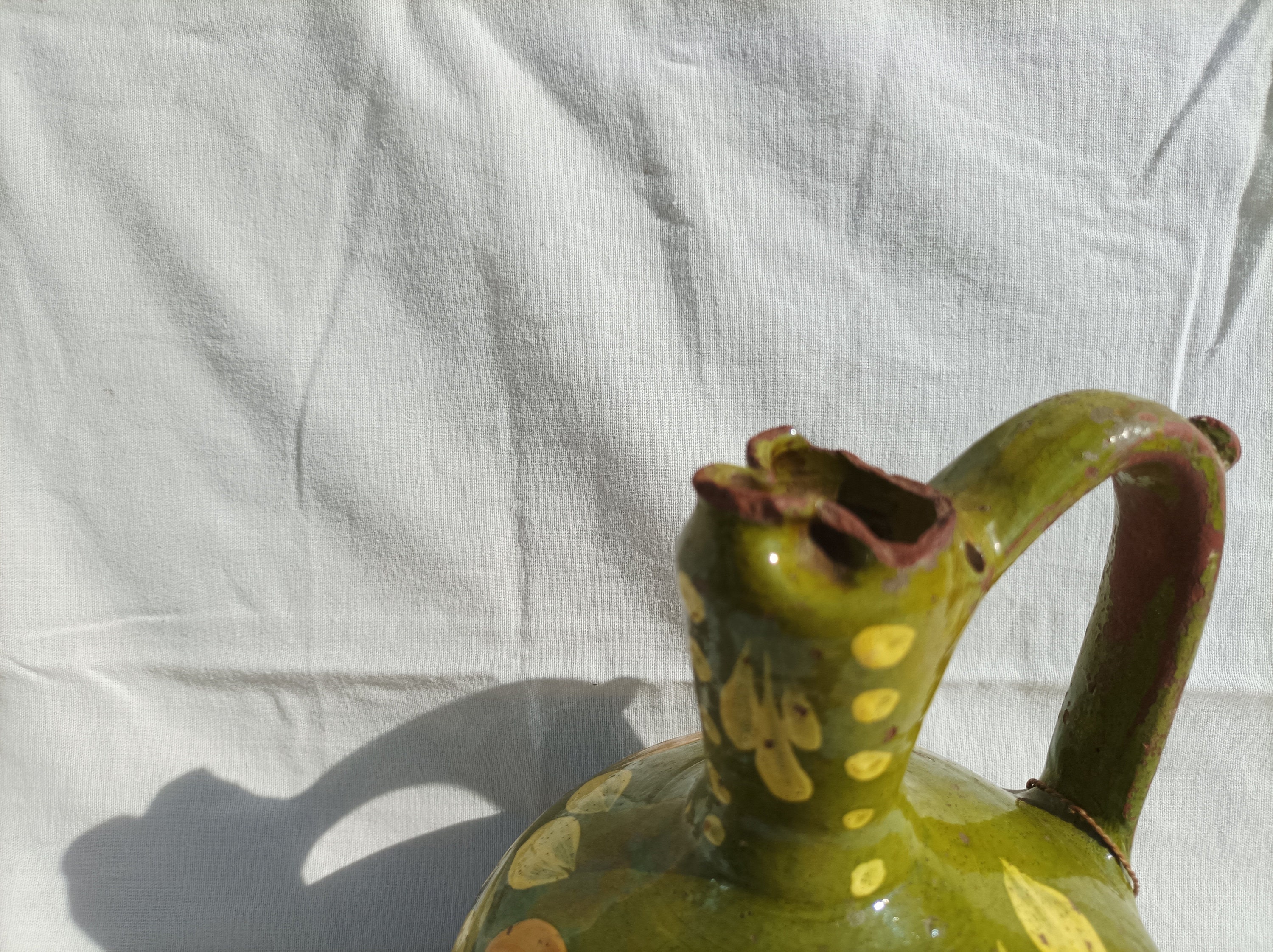 Antique Green Glazed Jug, Traditional Folk Stoneware Pottery, Rare Folk ...