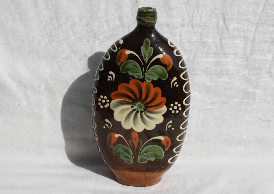 Antique Folk Ceramic Traditional Hungarian Flask, Ceramic Water Bottle ...