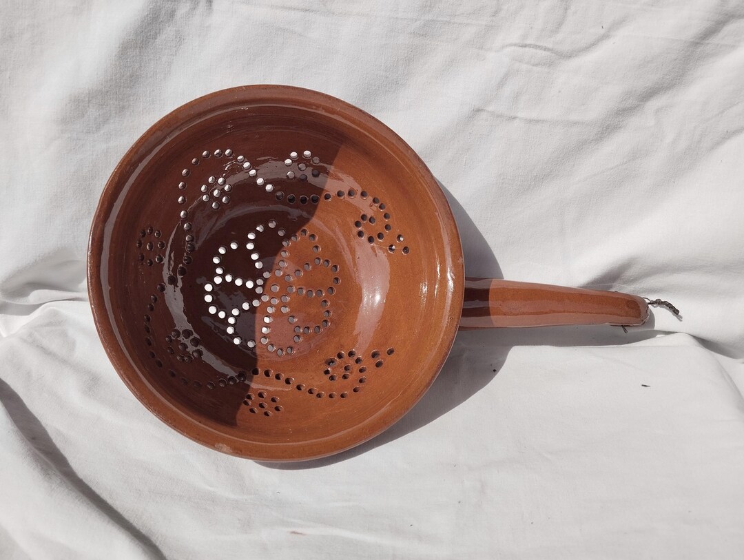 Antique Brown Glazed Colander, Clay Vessel, Ceramic Strainer, Paste ...
