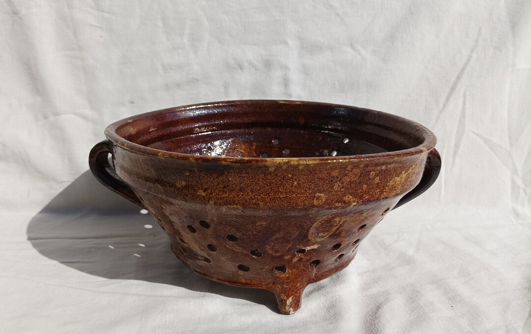 Traditional Antique Brown Glazed Pottery Strainer - Antique Ceramic ...