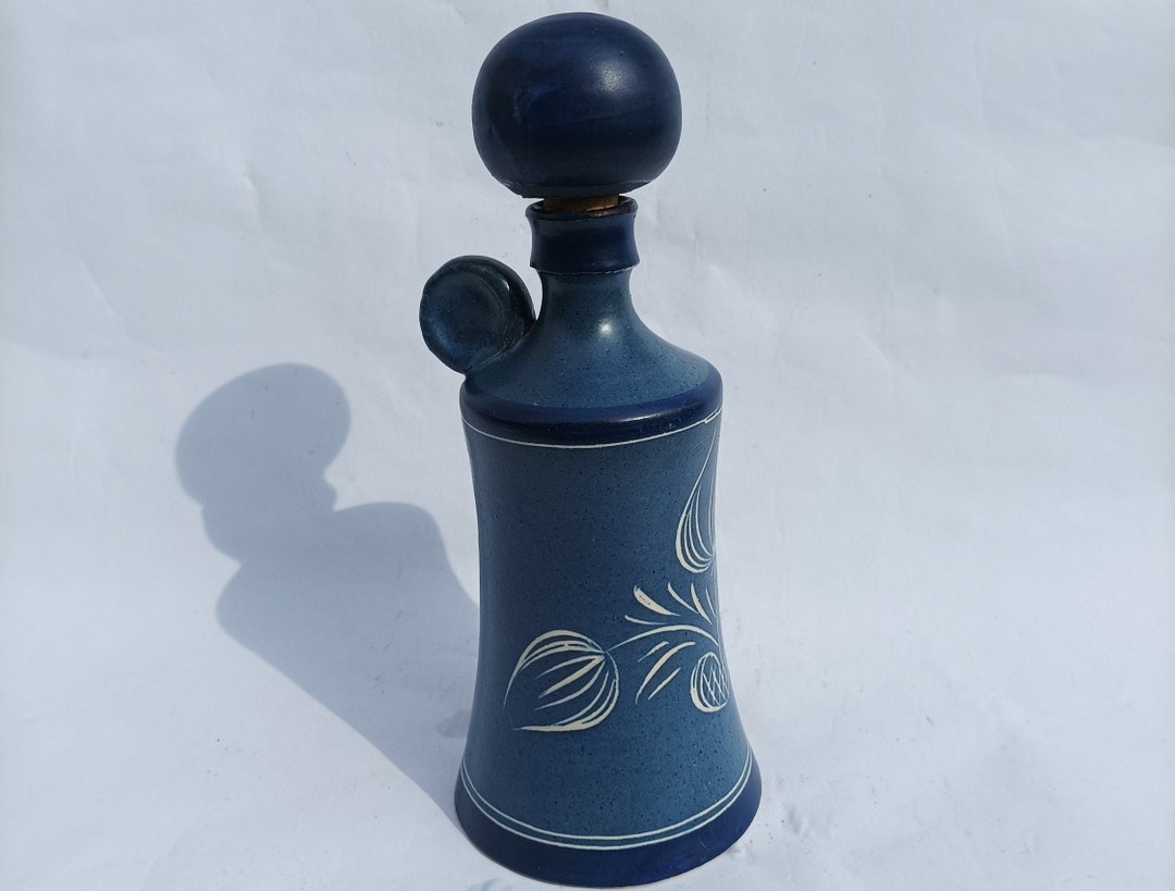 Traditional Hungarian Folk Ceramic Water Flask: Blue Floral Bottle - Etsy