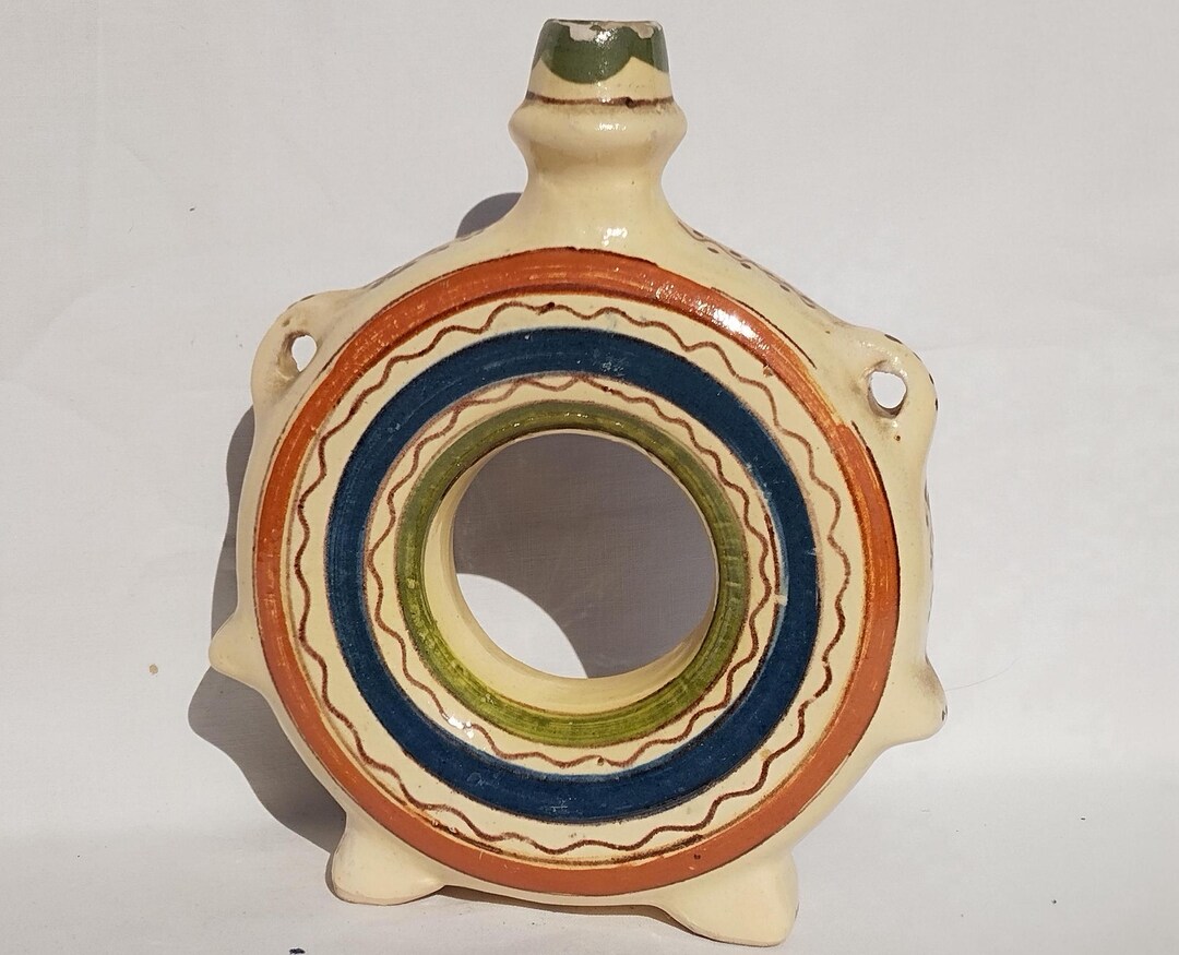 Traditional Figural Ceramic Hungarian White Flask, Antique Handpainted ...