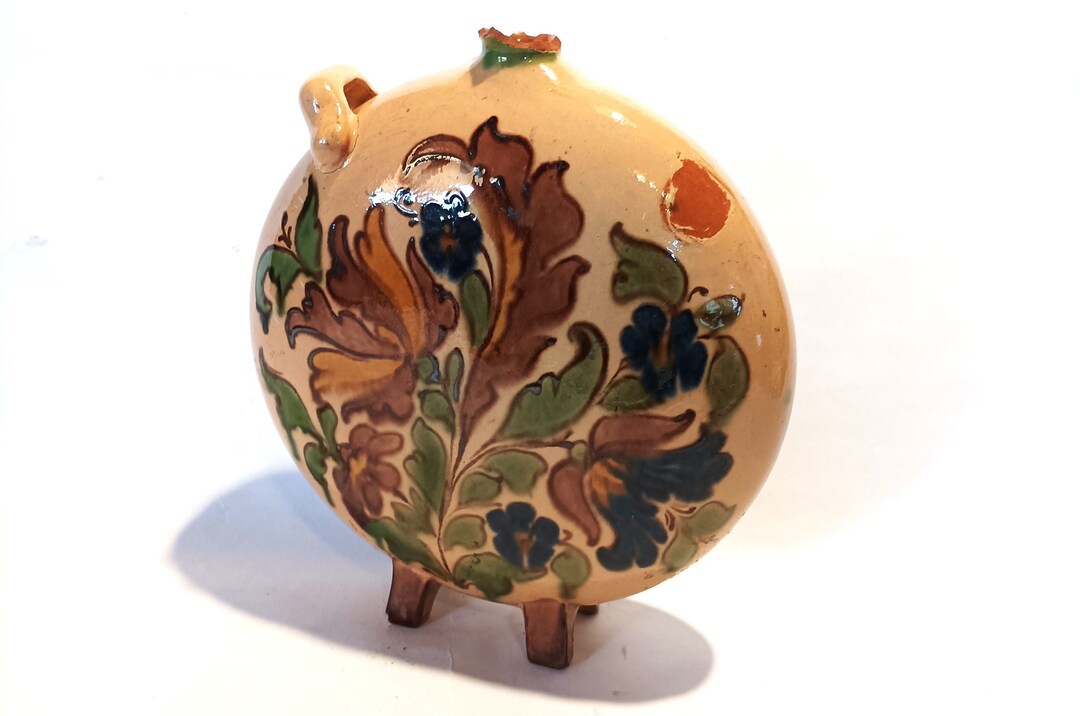 Antique Folk Ceramic Traditional Hungarian Flask, Ceramic Water Bottle ...