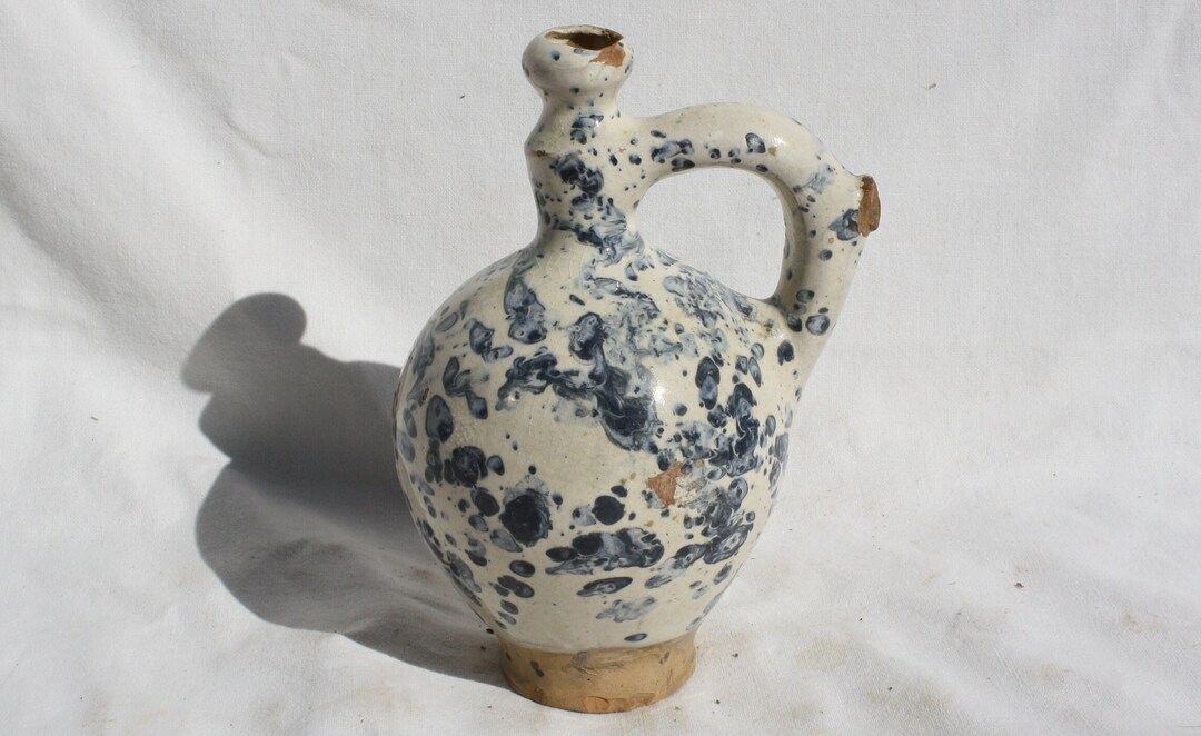 Traditional Antique Flown Glazed Little Pitcher, Hungarian Folk Pottery ...