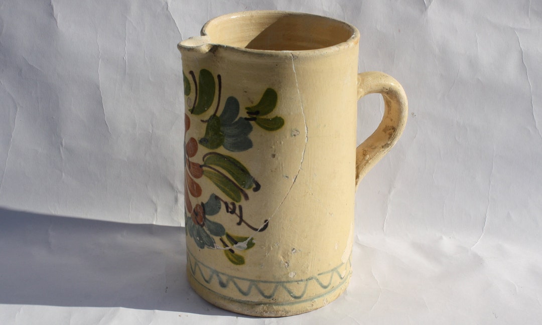 Antique Hungarian White Glazed Dotted Folk Pitcher, Traditional ...