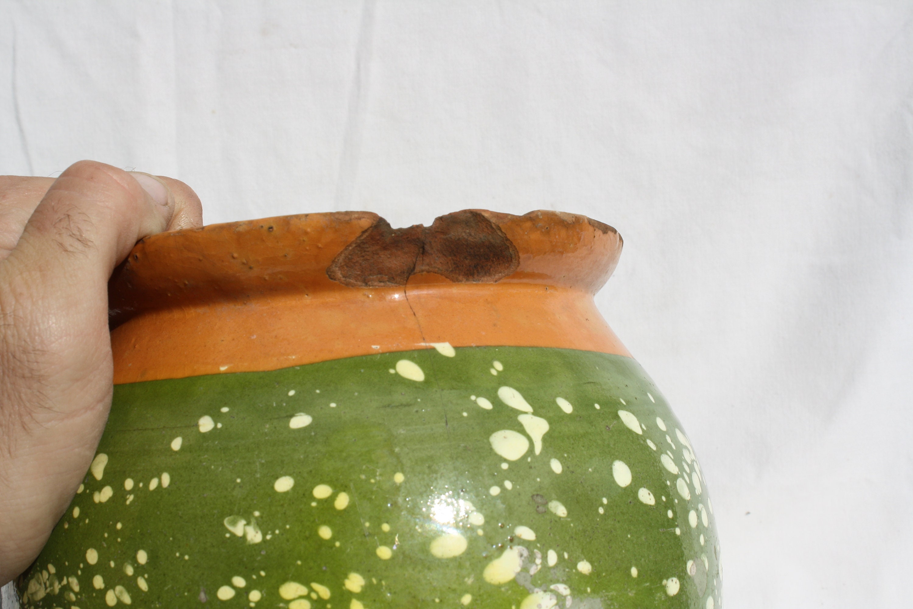 Traditional Antique Flown Glazed Green Pitcher, Hungarian Folk Pottery ...