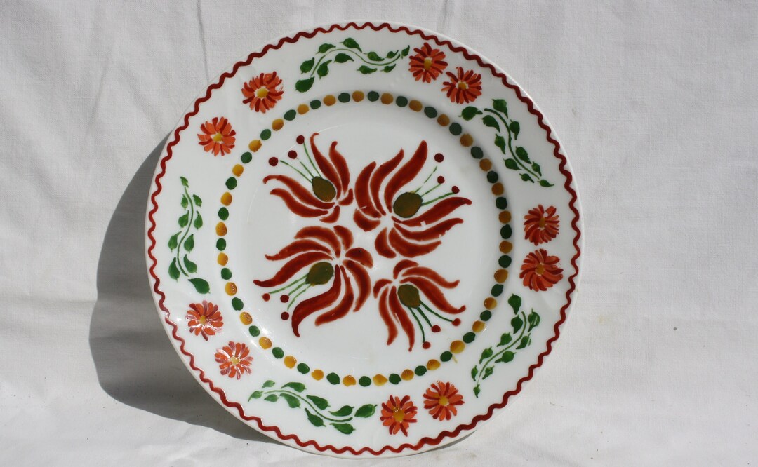 Traditional Vintage Folk Czechoslovakia Ceramic Plate, Czech Pottery ...