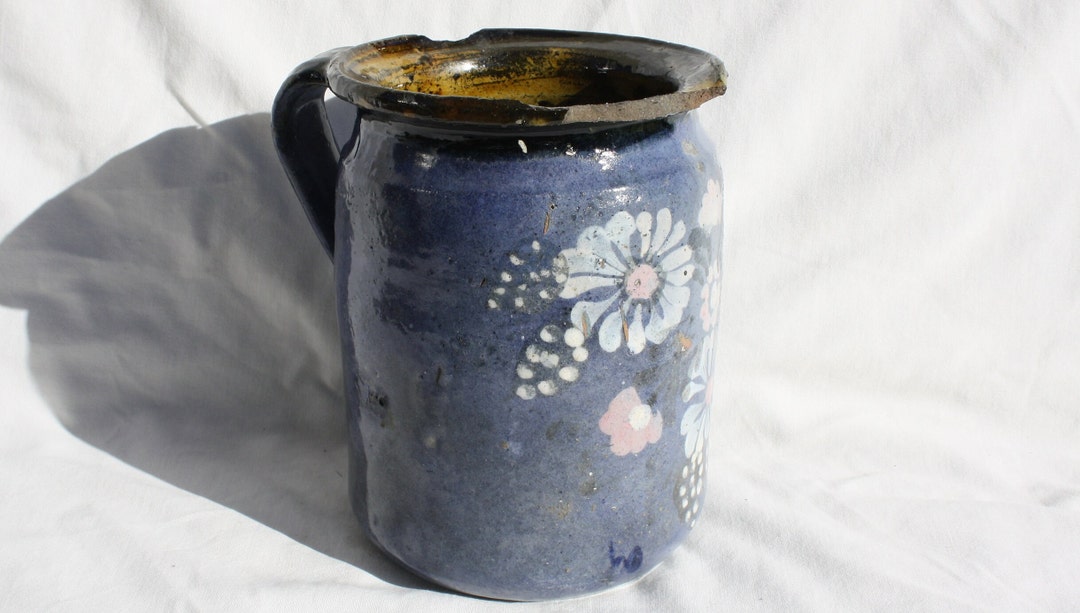 Antique Blue Glazed Jug Traditional Folk Stoneware Pottery - Etsy