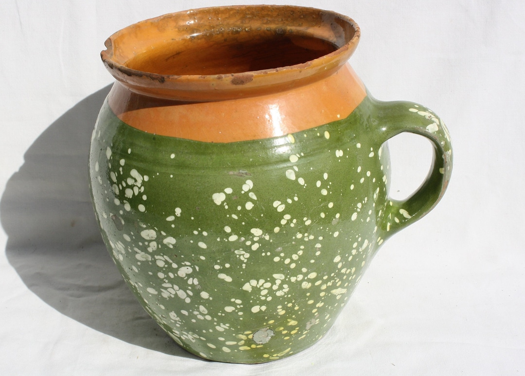 Traditional Antique Flown Glazed Green Pitcher, Hungarian Folk Pottery ...