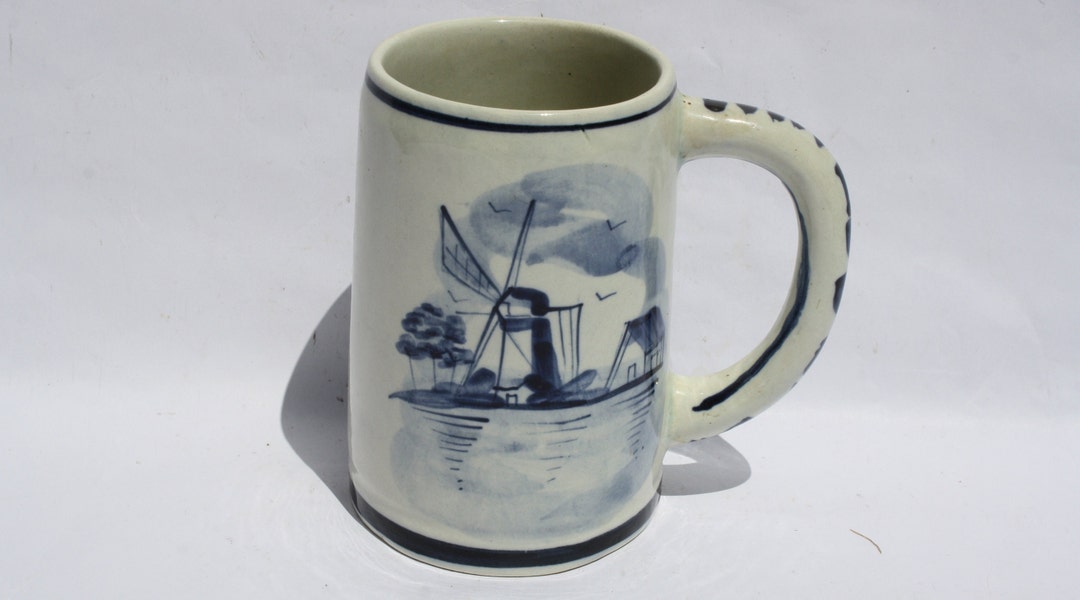 Traditional Delft Ceramic Mug, Windmill Decorated Blue Pottery - Etsy