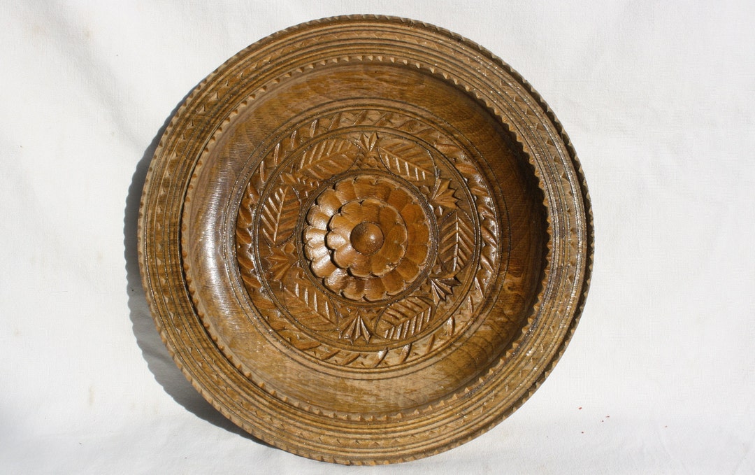 Carved Wood Folk Plate, Wood Dish Plate - Etsy