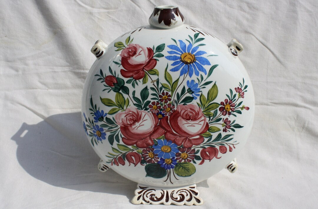 Huge Antique Hungarian Ceramic Traditional Flask, Flower Designed ...