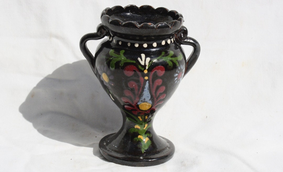 Traditional Hungarian Hodmezovasarhely Flower Designed Black Glazed ...