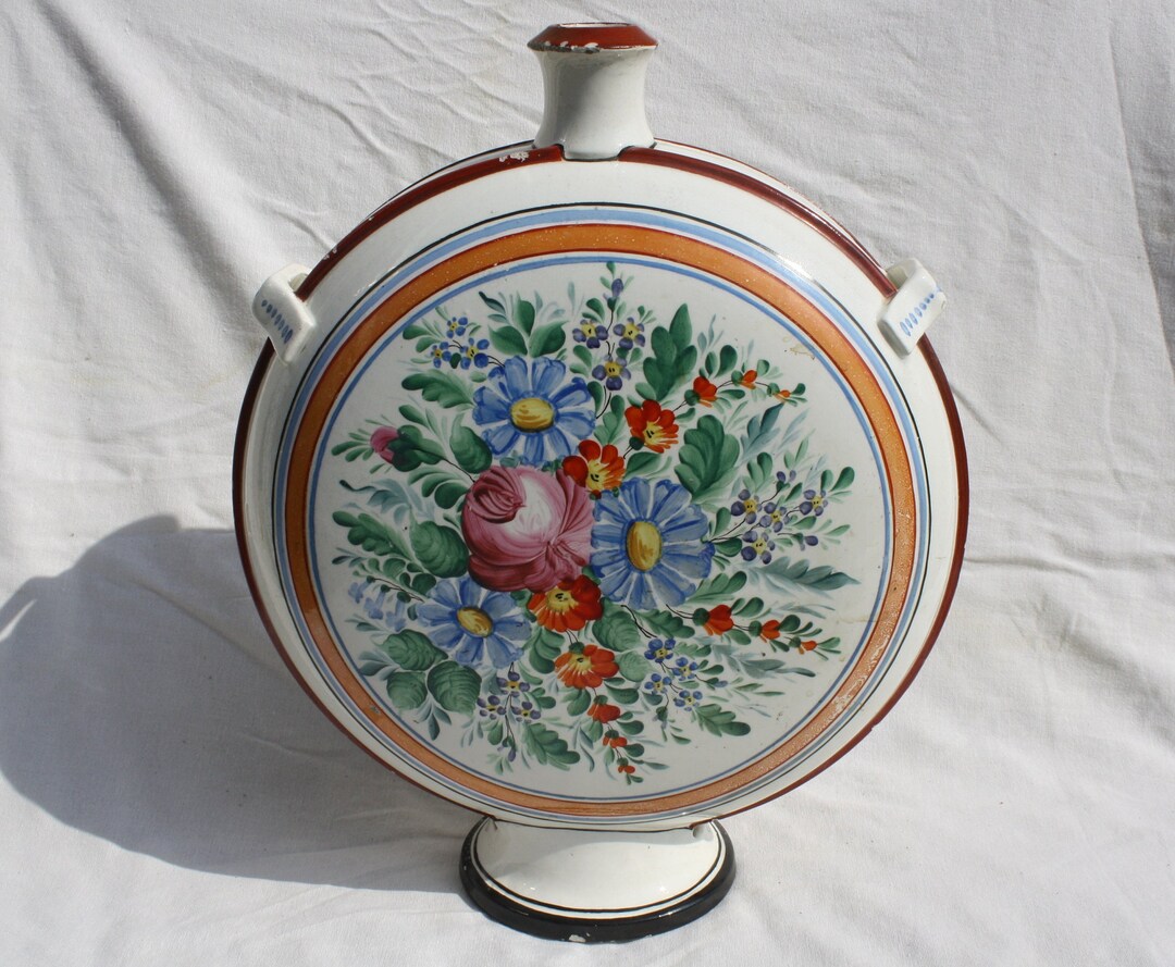Huge Antique Hungarian Ceramic Traditional Flask, Flower Designed ...