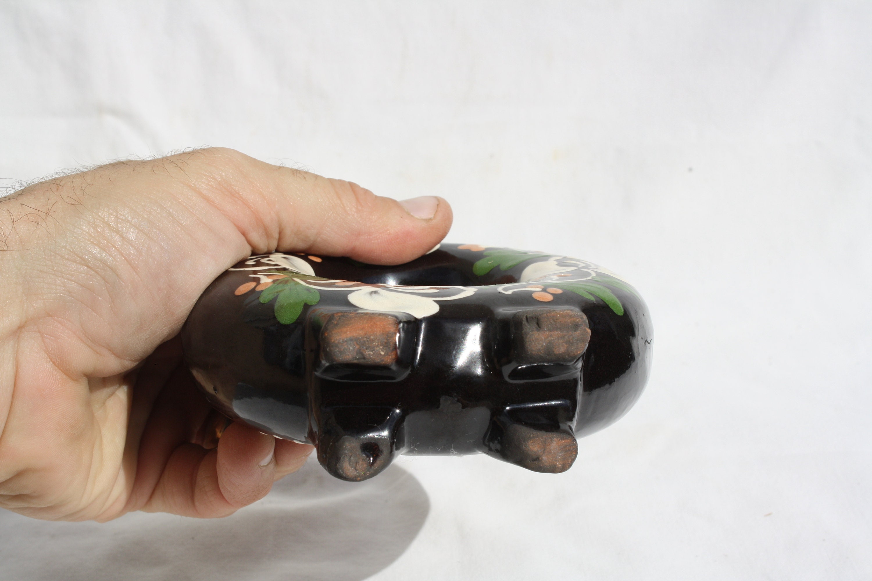 Folk Ceramic Hungarian Black Round Flask Green Pretzel - Etsy