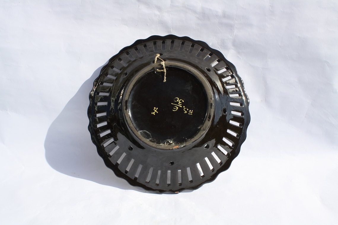 Reticulated Black Flower Design Plate Handpainted Wall Plate - Etsy