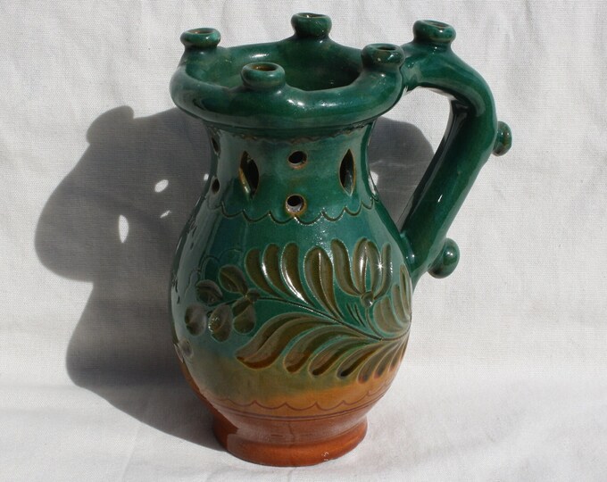 Folk Reticulated Puzzle Pitcher, Vintage Ewer, Ceramic Pitcher, Ceramic ...