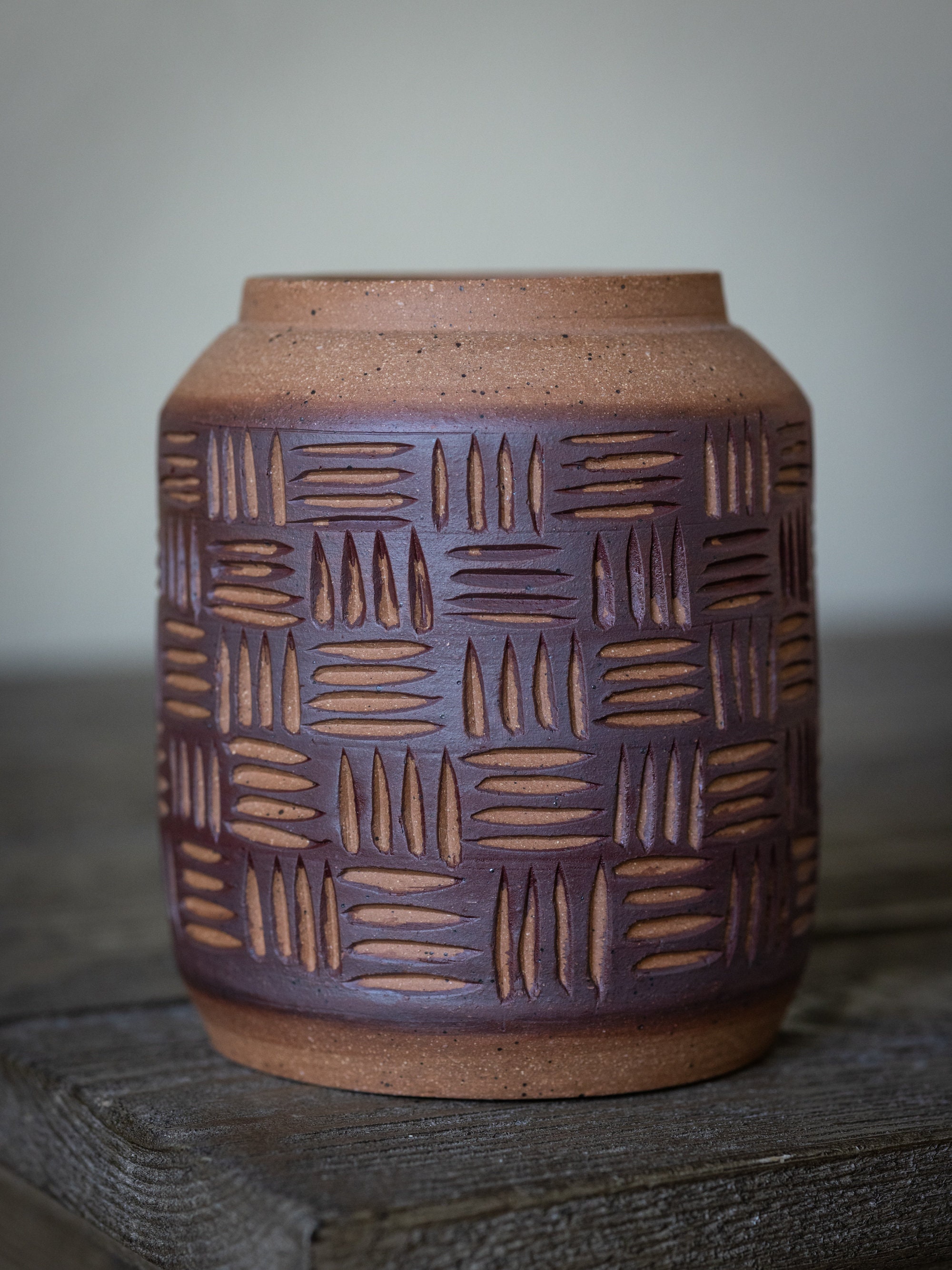 Red Clay Vase Basket Weave Carved Vase Vase Pottery Vase Speckled Red ...