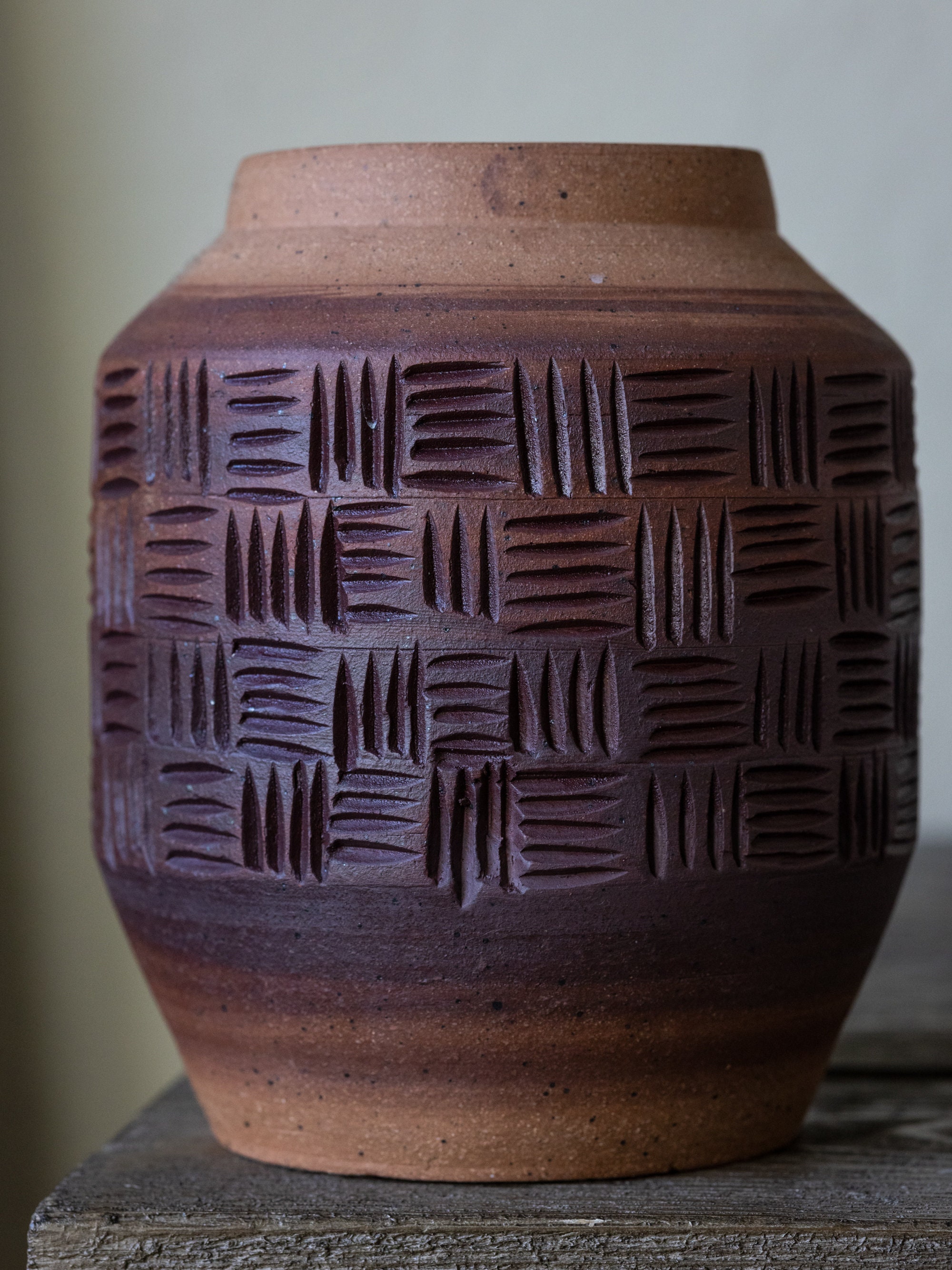 Red Clay Vase Basket Weave Carved Vase Vase Pottery Vase Speckled Red ...