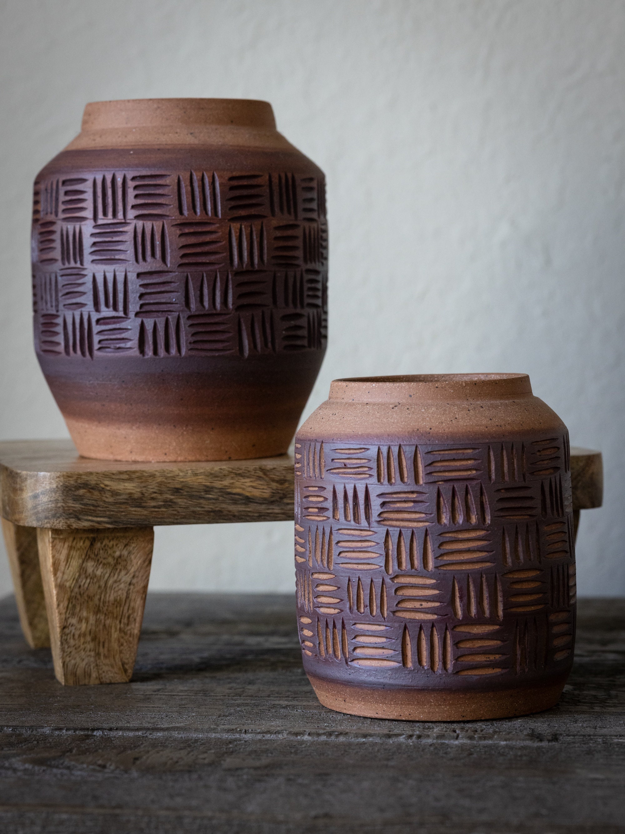 Red Clay Vase Basket Weave Carved Vase Vase Pottery Vase Speckled Red ...