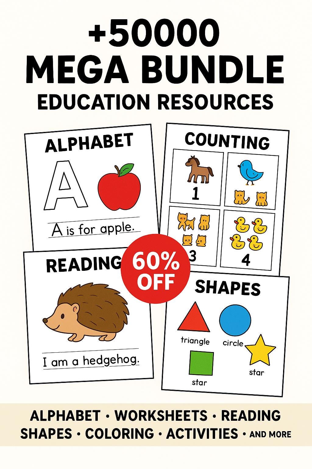 50,000+ Education Kids Learning Worksheets Bundle | Printable ...