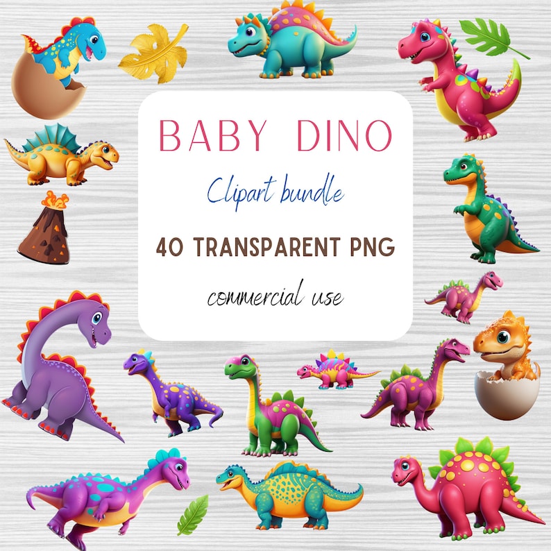 40 Dinosaur Clipart, 3D Cute Dinos Clipart, Scrapbook Printable ...