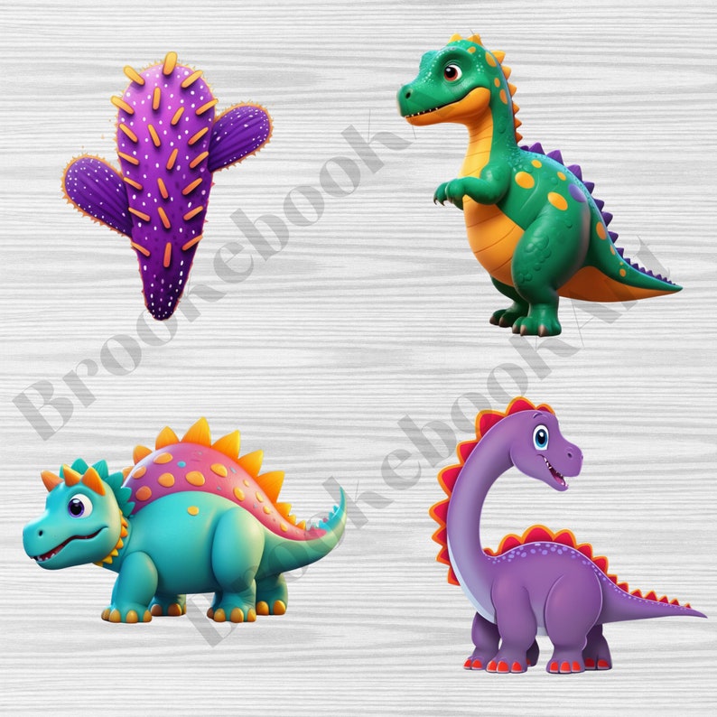 40 Dinosaur Clipart, 3D Cute Dinos Clipart, Scrapbook Printable ...