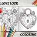 Floral Hearts Love Heart Lock Coloring Pages : Hand-drawn | Printable ...