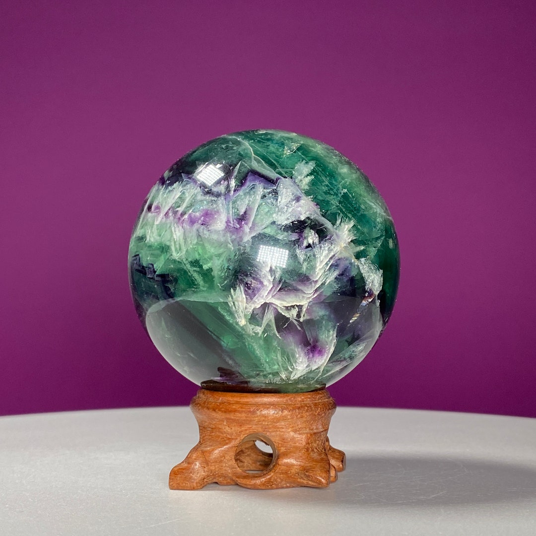 Feather Fluorite Sphere includes Wood Stand - Etsy