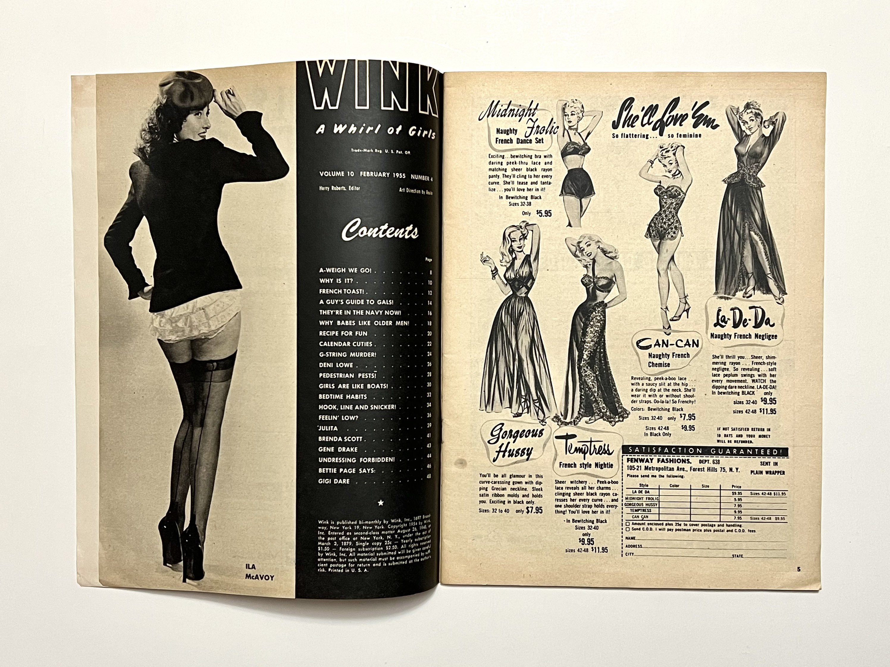 Betty Page in Wink: A Whirl of Girls. February 1955 Issue, Color Cover by Peter Driben. Pin-up ...