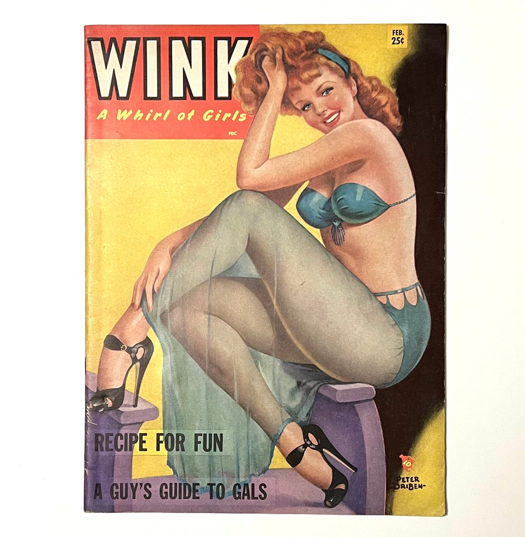 Betty Page in Wink: A Whirl of Girls. February 1955 Issue, Color Cover by Peter Driben. Pin-up ...