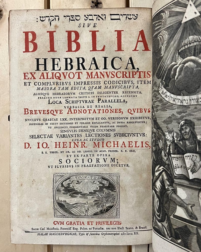 1720 Hebrew Pentateuch With Illustrated Frontispiece, Leather Binding ...