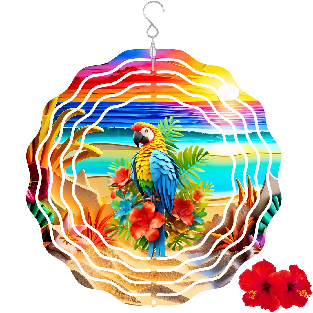 Tropical Parrot Wind Spinner With Crab Weight - 8 Inch; Beach Decor ...