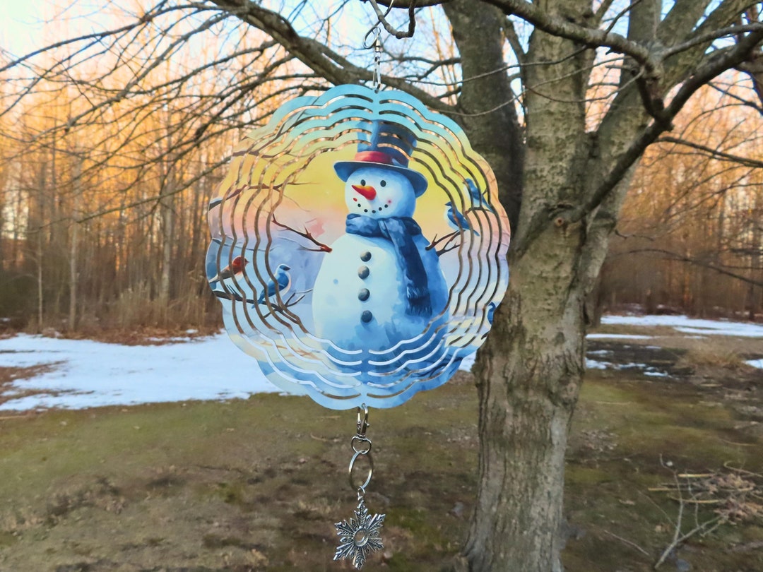 Snowman Wind Spinner With Beautiful Birds - 8 Inch, Winter Snowscape ...