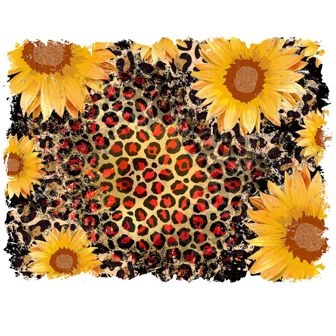 Leopard Sunflower Cheetah Background PNG Distressed Red - Etsy