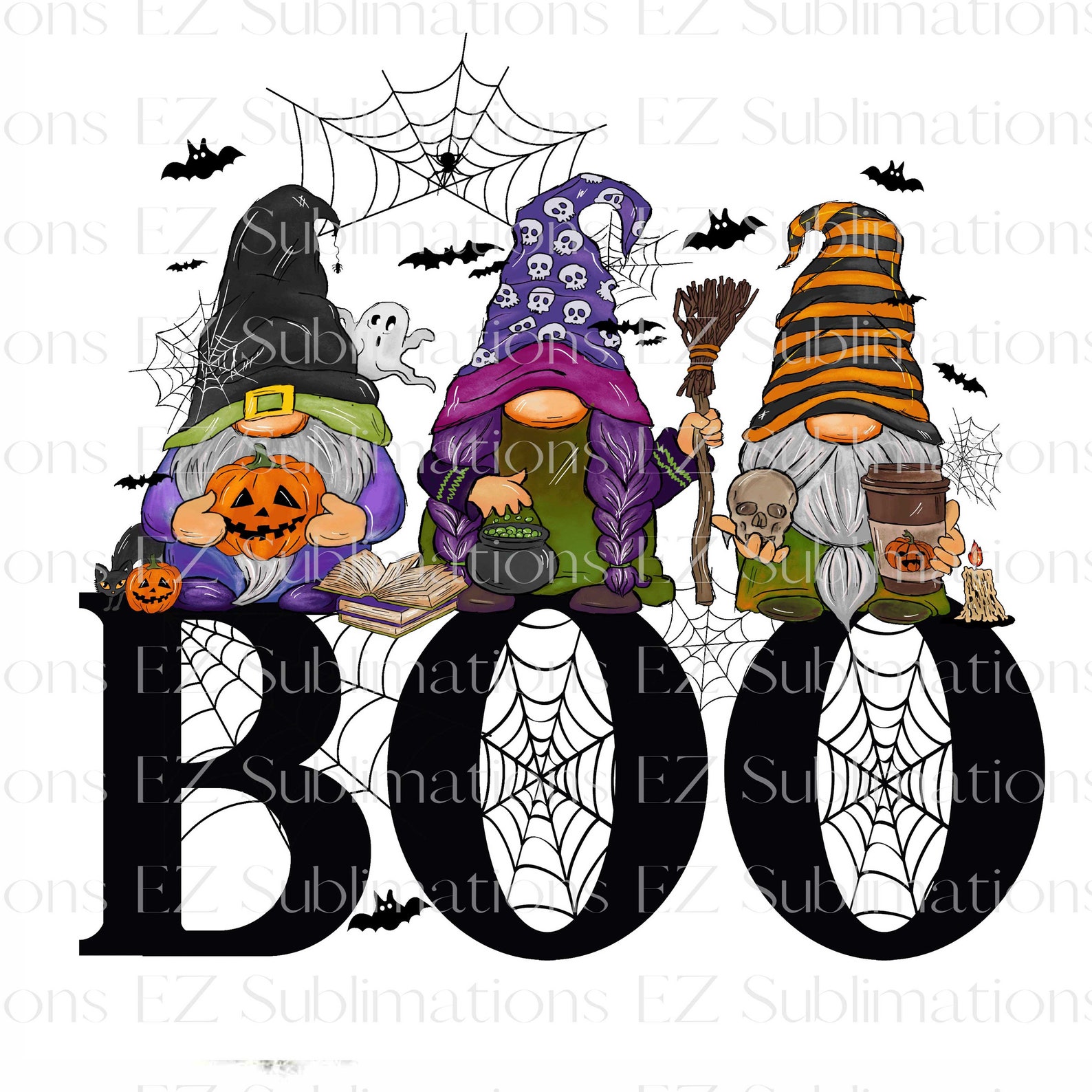 BOO Gnome Halloween PNG, Halloween Gnomes Sublimation Design, Digital ...